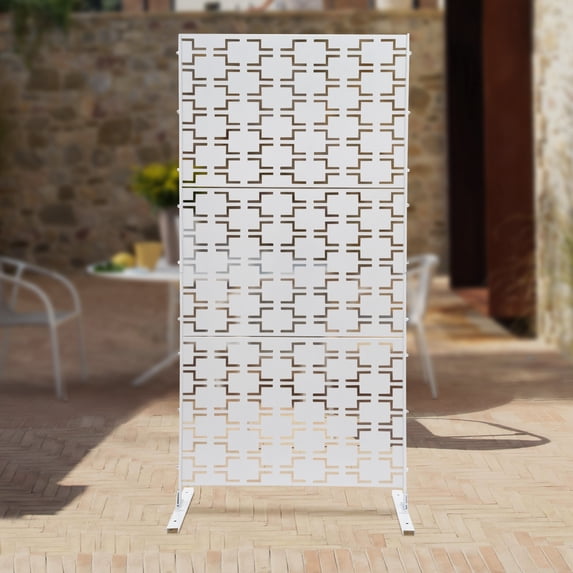 3 Panels Modern White Outdoor Privacy Fence Screen, Outdoor Decorative ...