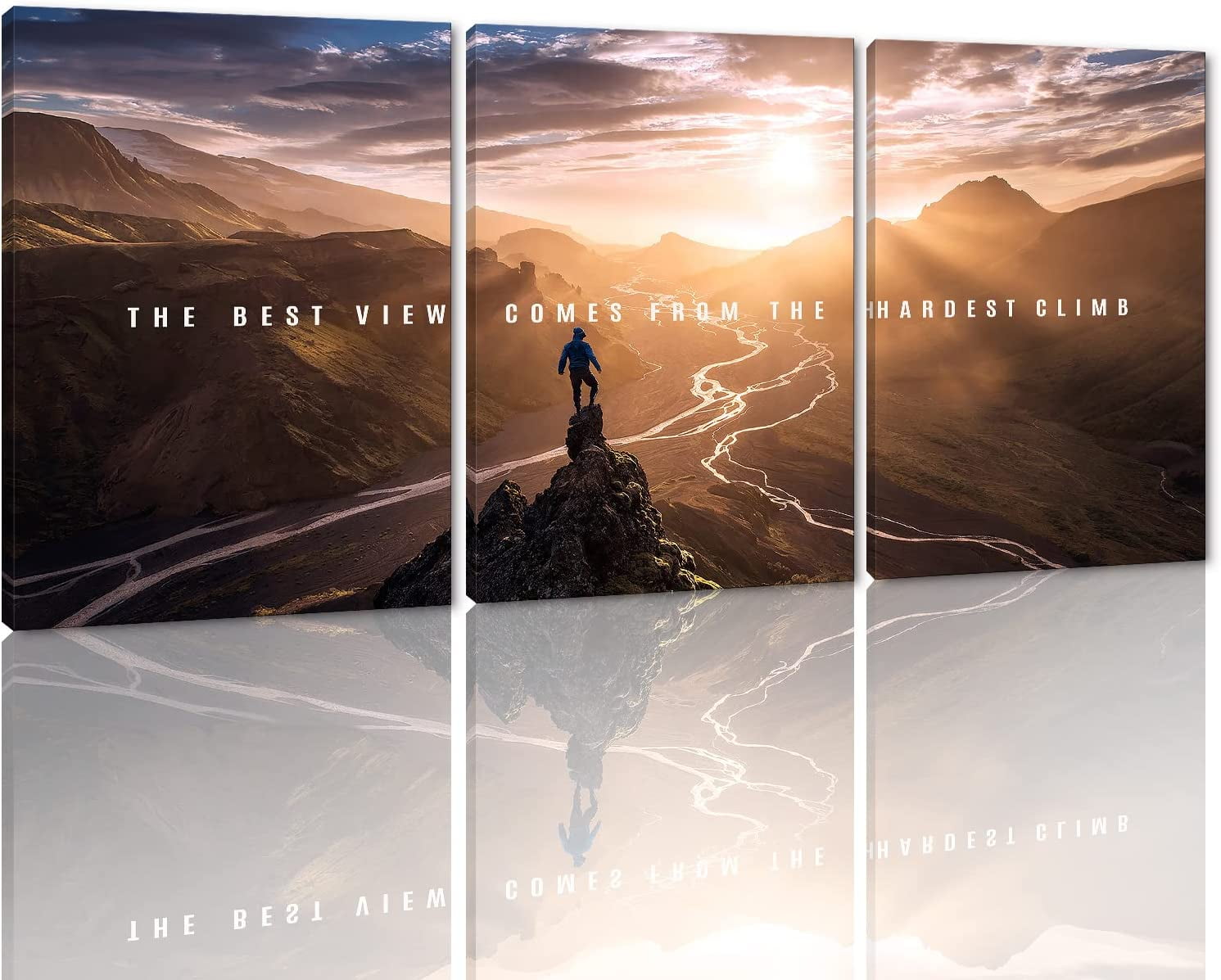 3 Panels Motivational Wall Art THE BEST VIEW COMES FROM THE HARDEST ...