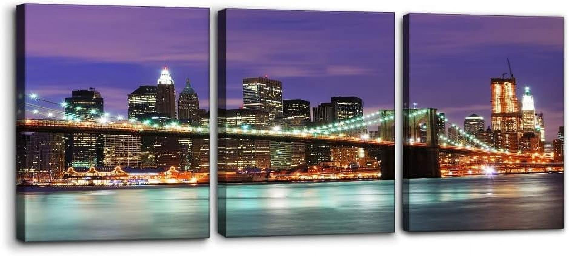 3 Panels New York City Wall Art Brooklyn Bridge Wall Art Broooklyn Bridge Night View Modern ...
