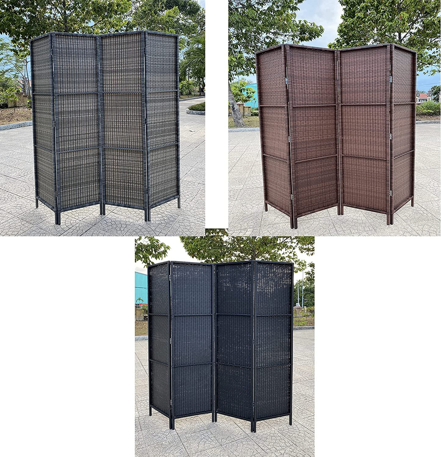 3 Panels Patio Outdoor Privacy Screen Room Divider Partition Black ...