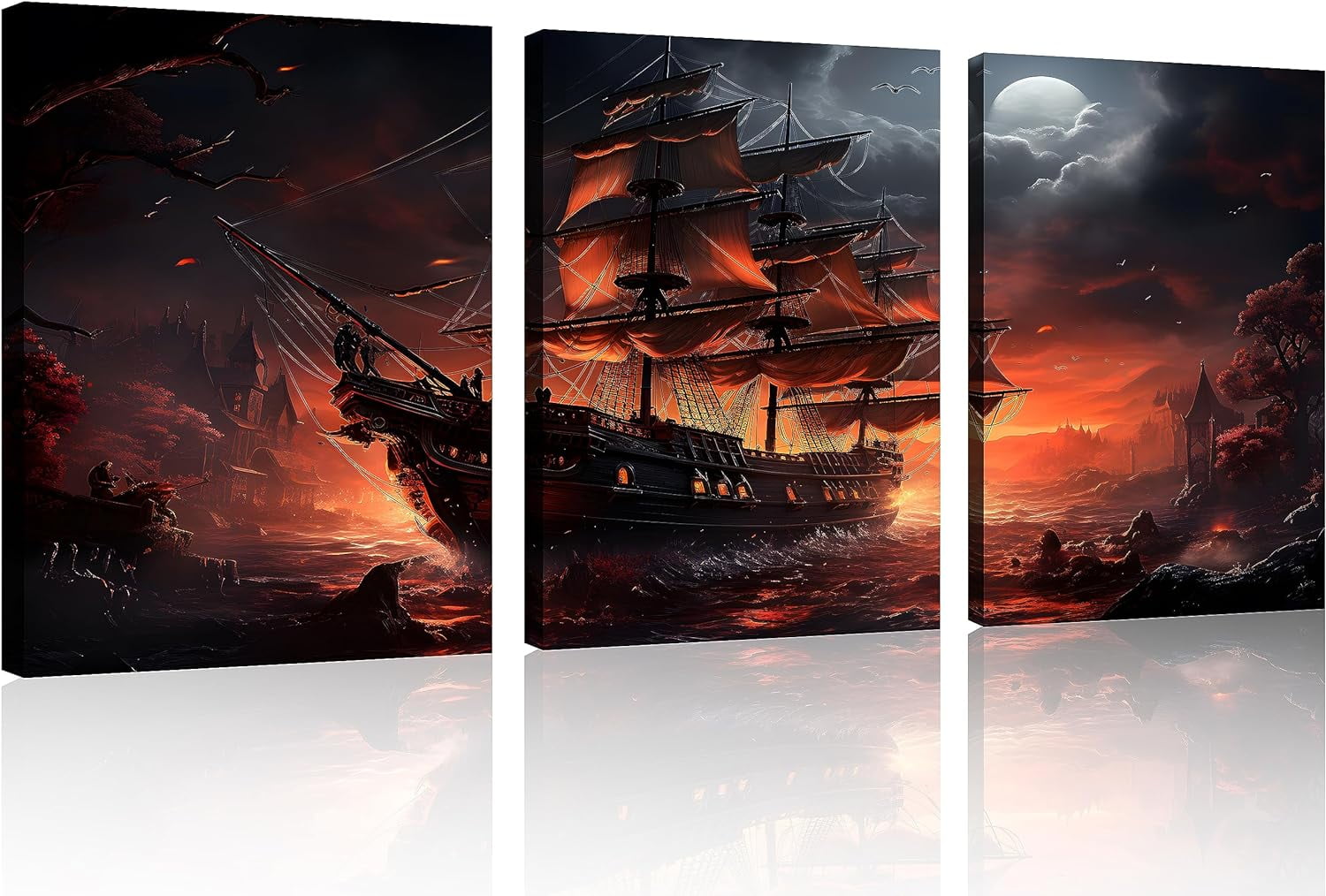 3 Panels Pirate Wall Decor Pirate Poster Pirate Wall Art Pirate Ship ...
