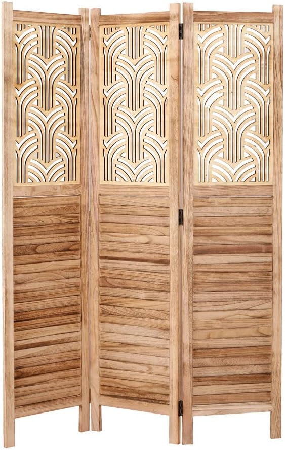 3 Panels Room Divider Rustic Wood w/Decorative Cutout Grey - Walmart.com