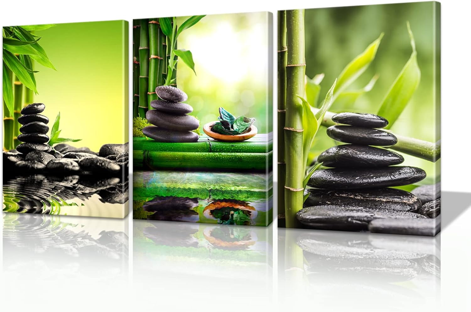 3 Panels SPA Decor Zen Green Bamboo Stone Canvas Painting Wall Art ...