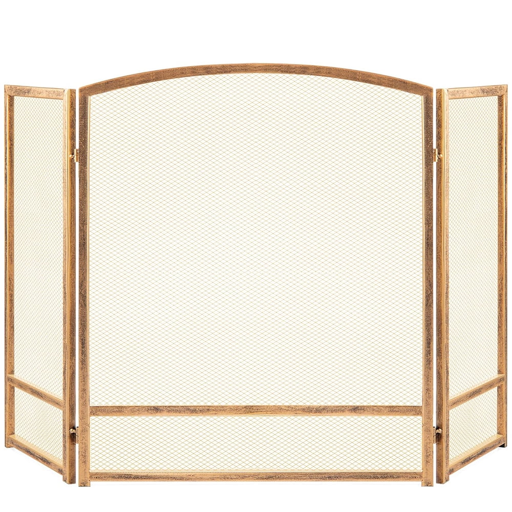 3 Panels Simple Fireplace Screen, Rustic See-through Barrier with Heavy ...