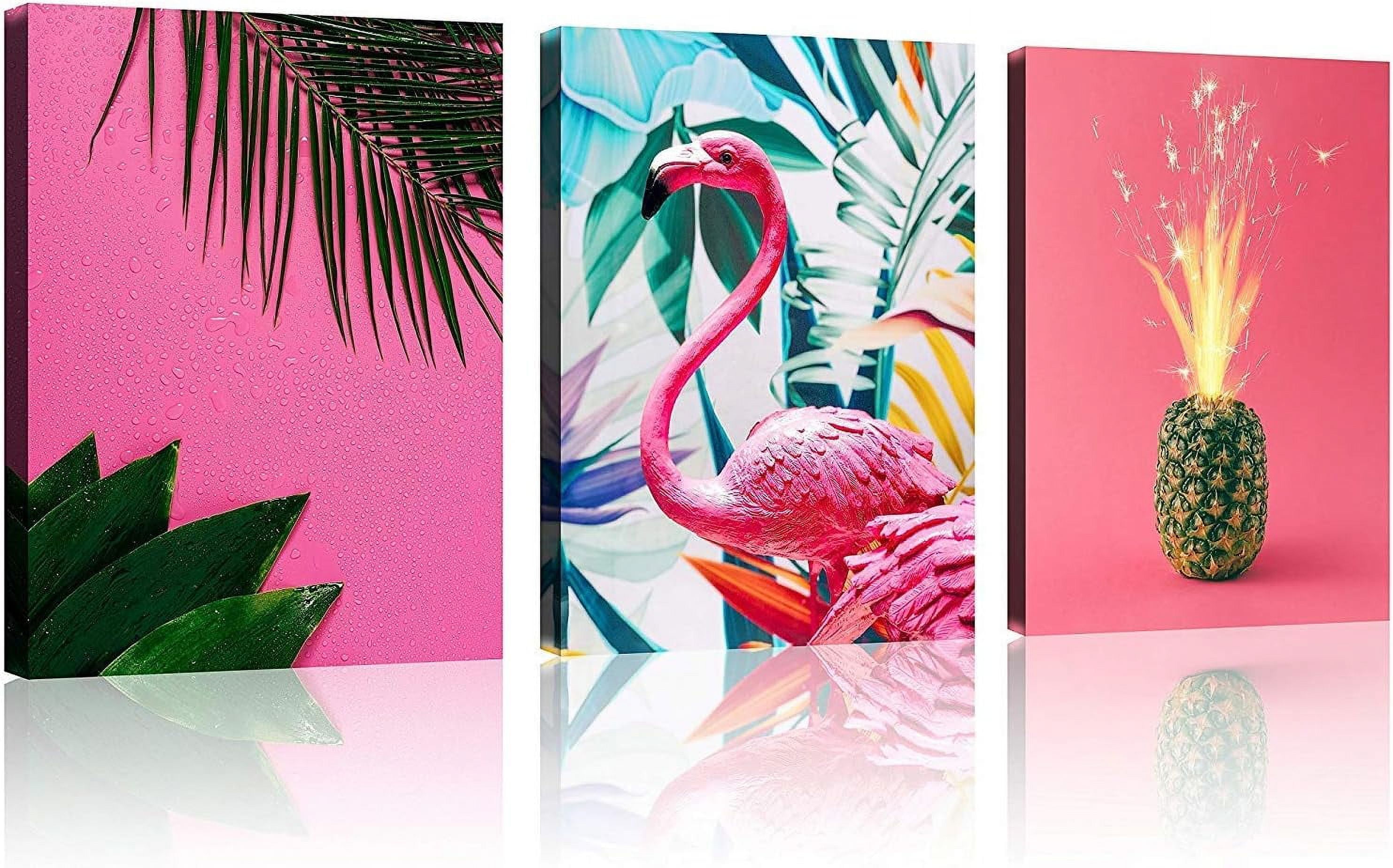 3 Panels Tropical Wall Decor for Bedroom Tropical Wall Decor Pink ...