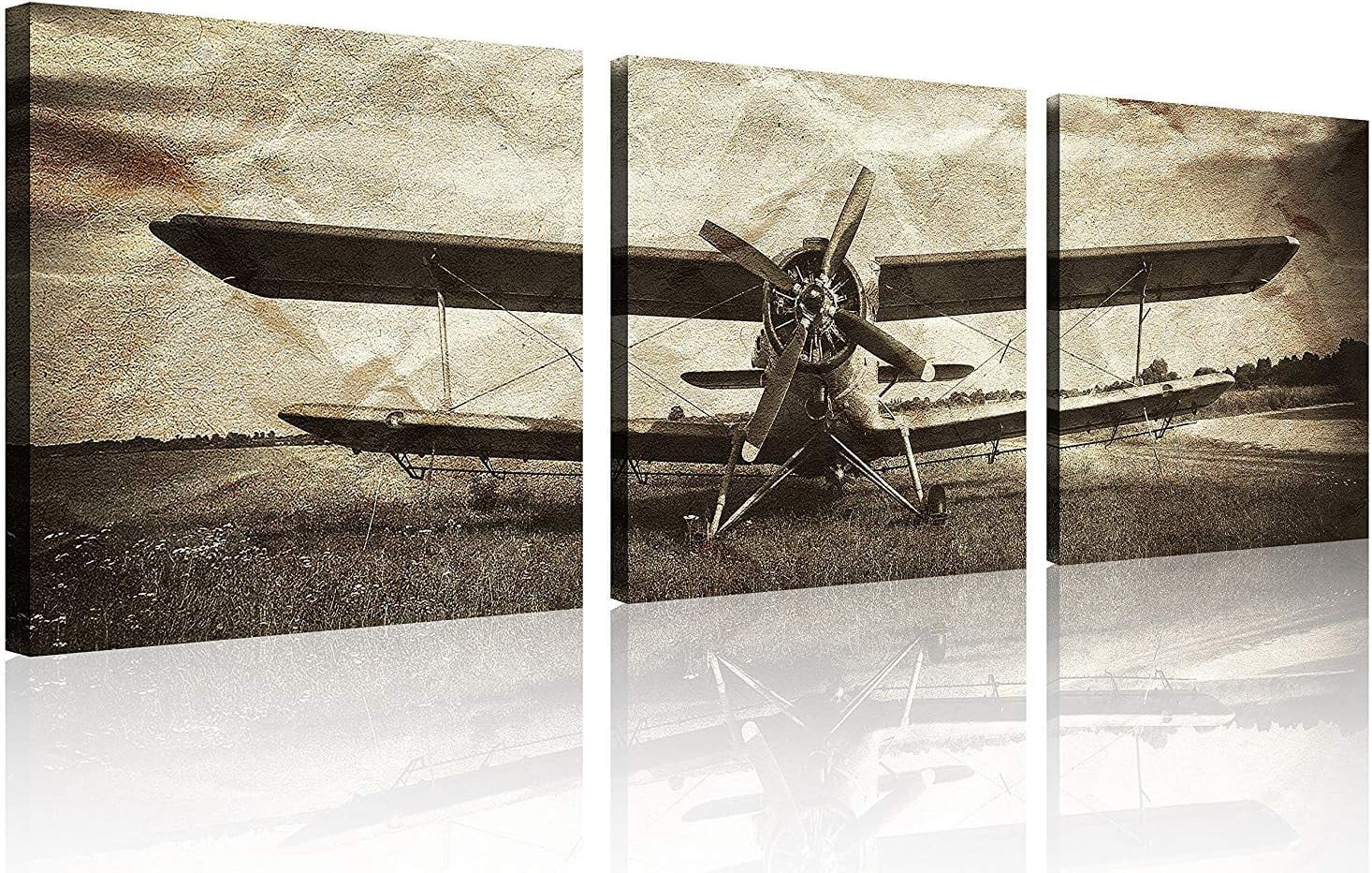 3 Panels Vintage Plane Picture Aviation Art Airplane Decor Old Paper ...