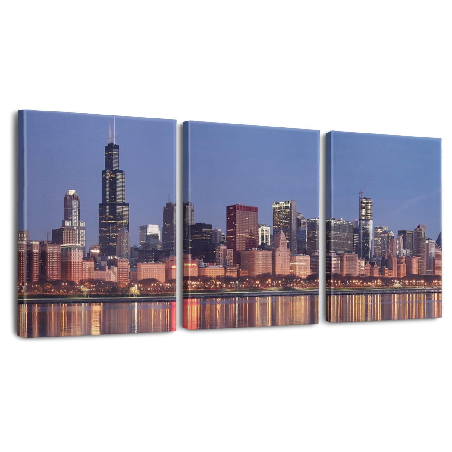 3 Panels Wall Art Chicago Cityscape Painting Painting Art on Canvas ...