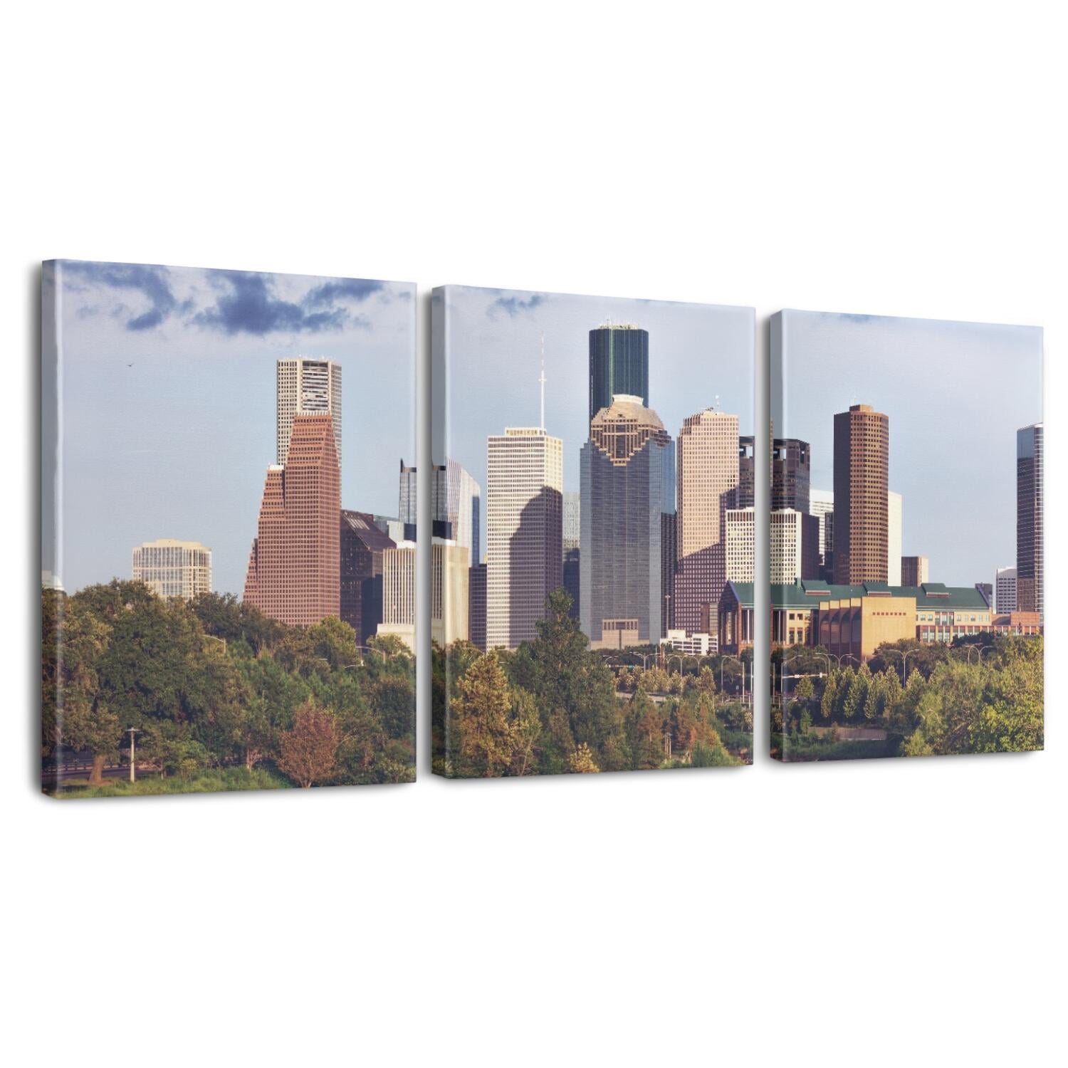 3 Panels Wall Art Houston Cityscape Painting Painting Art on Canvas ...