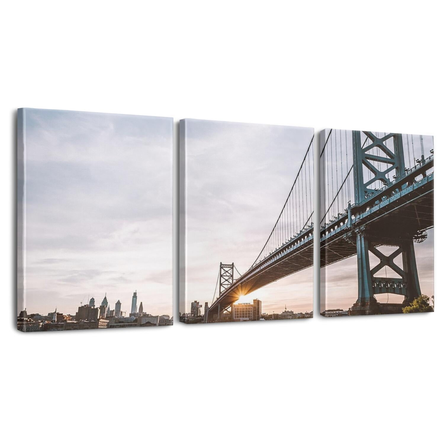 3 Panels Wall Art Philadelphia Cityscape Painting Painting Art on ...