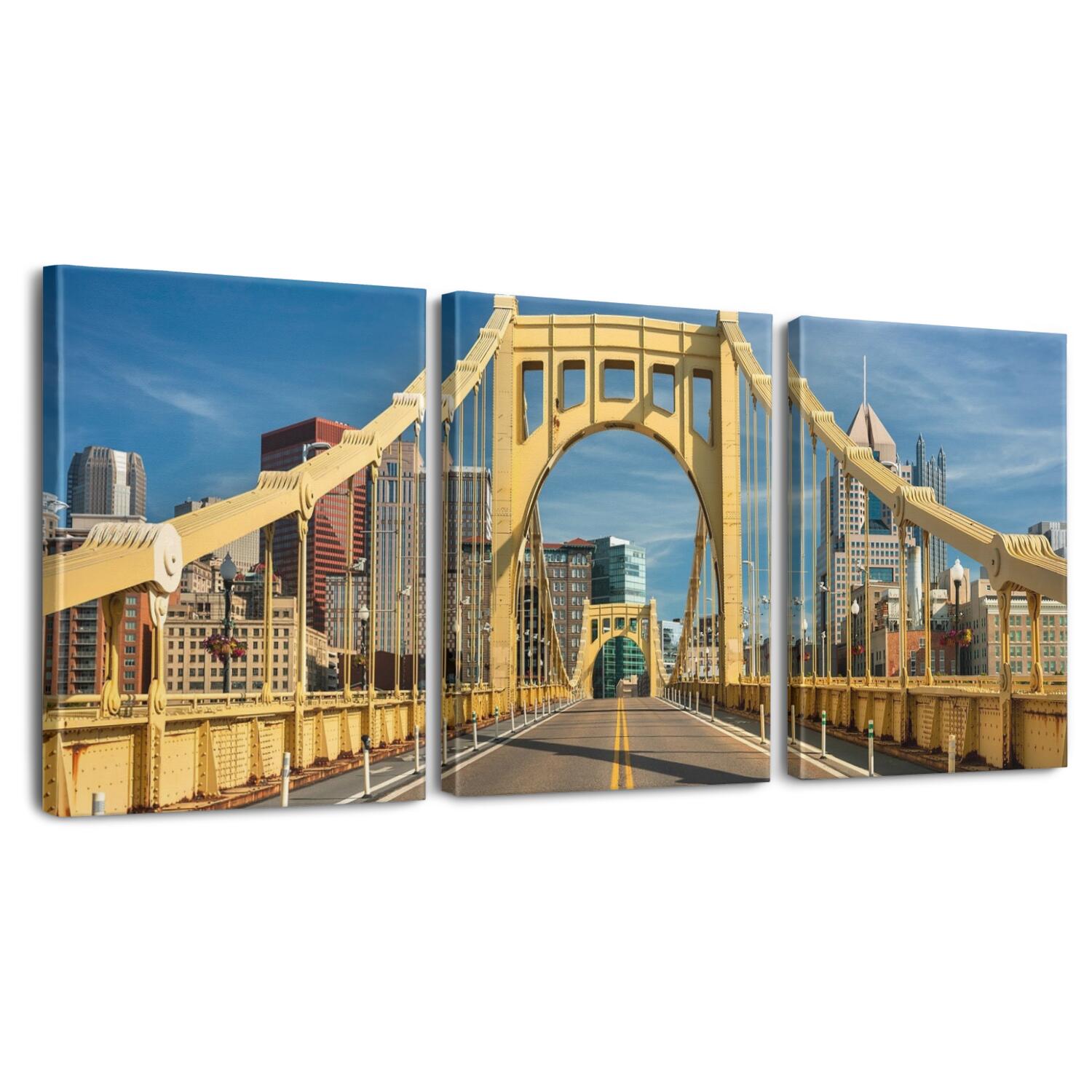 3 Panels Wall Art Pittsburgh Cityscape Painting Painting Art on Canvas ...