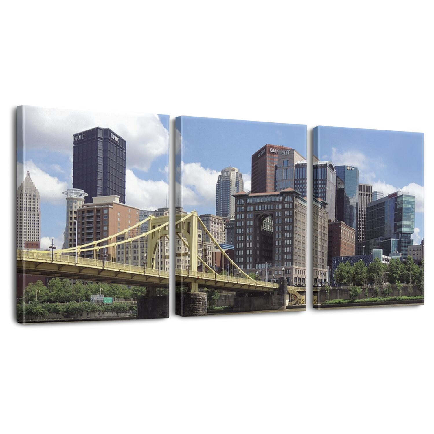 3 Panels Wall Art Pittsburgh Cityscape Painting Painting Art on Canvas ...
