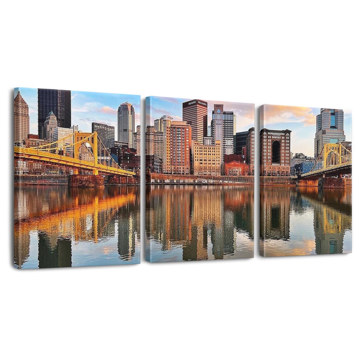 3 Panels Wall Art Pittsburgh Cityscape Painting Painting Art on Canvas ...