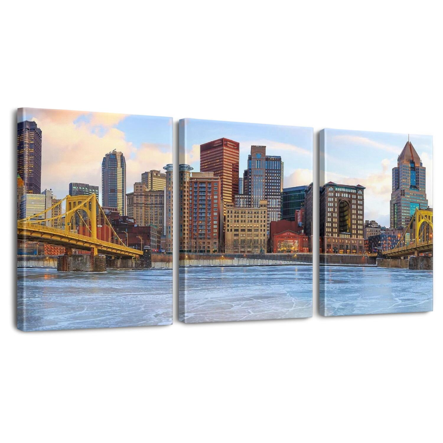 3 Panels Wall Art Pittsburgh Cityscape Painting Painting Art on Canvas ...