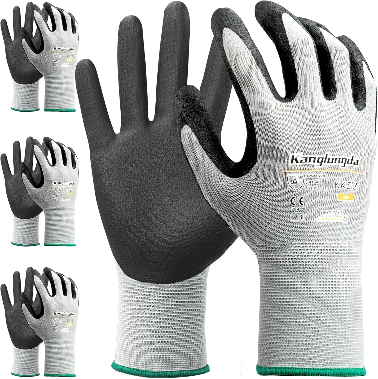 3 Pairs Kebada Work Gloves for Men & Women, Nitrile Coated, EN388 Rated ...