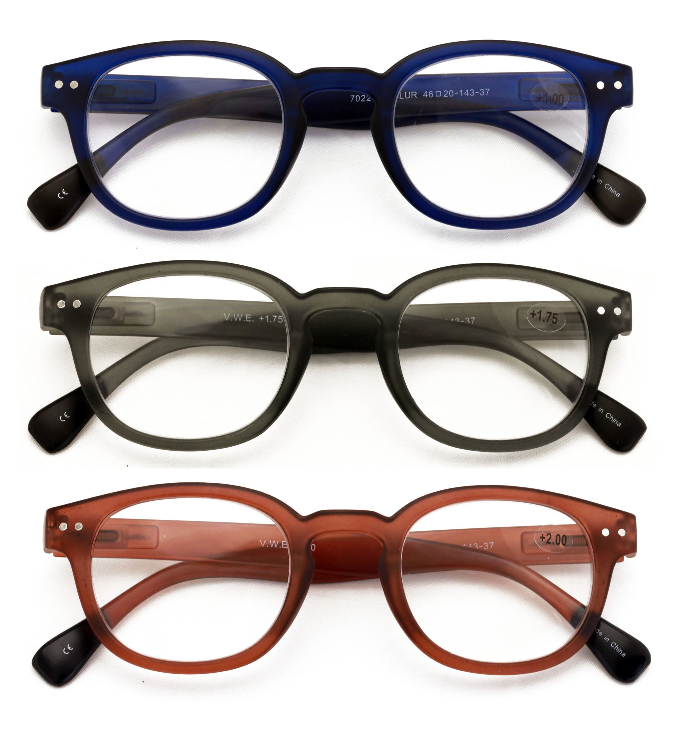 3 Paris Lightweigh Round Reading Glasses - Spring Hinge Temple Clear ...