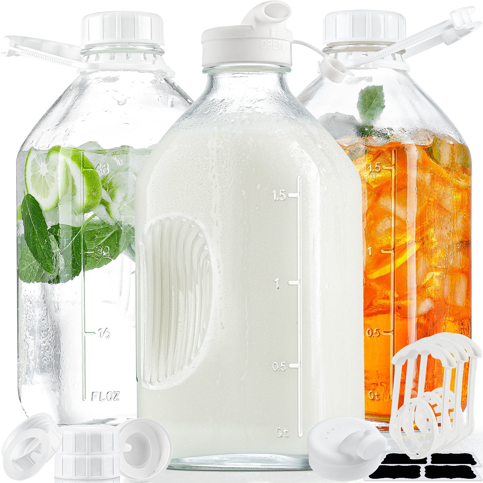 Syntic 3pk 64 Oz Glass Milk Bottle with Handles & Airtight Lids ...