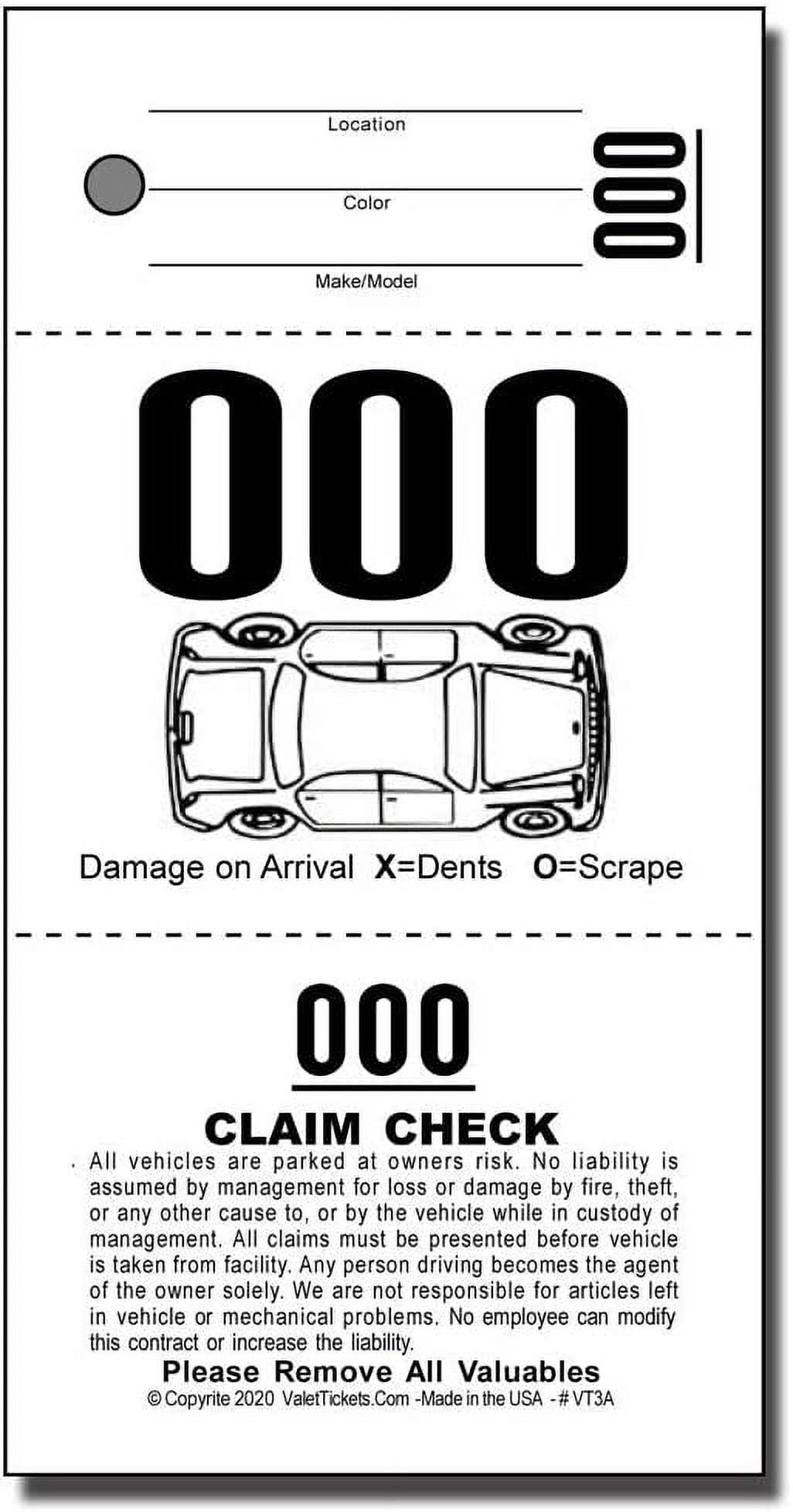 3 Part Valet Parking Tickets, (2,000 Tickets) Valet Tags, 110lb Card ...