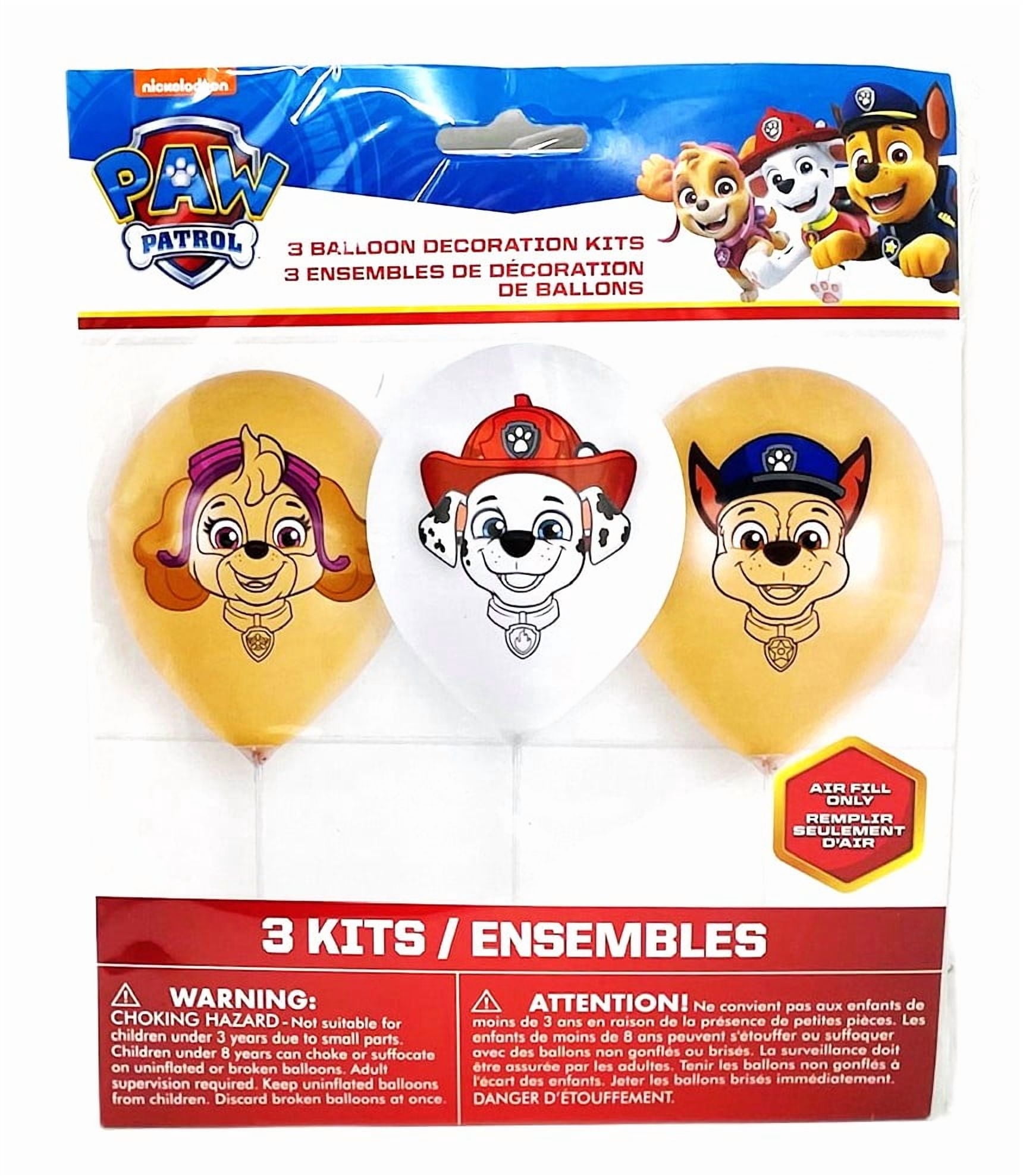 3 Paw Patrol Chase Marshall & Skye 12" Balloon & Stick Decoration Kits ...