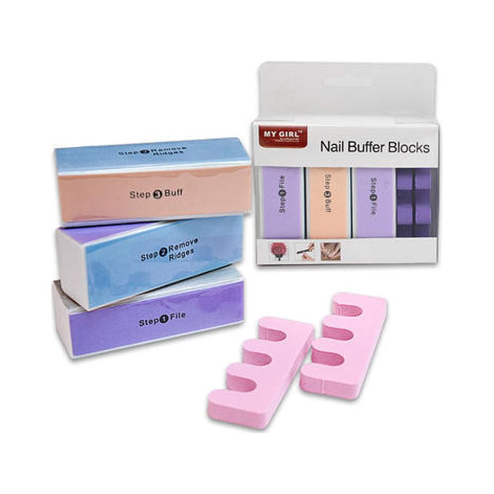 3 Pc 4 Way Nail Buffer Blocks File Buff Smooth Shine Toe Separator Nail ...