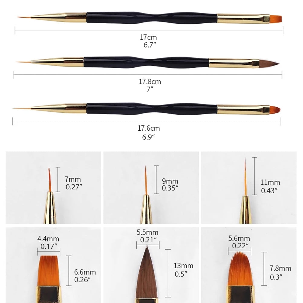 3-Pc Acrylic Nail Art Liner Set - Double-Head 3D Tips Threading Drawing ...