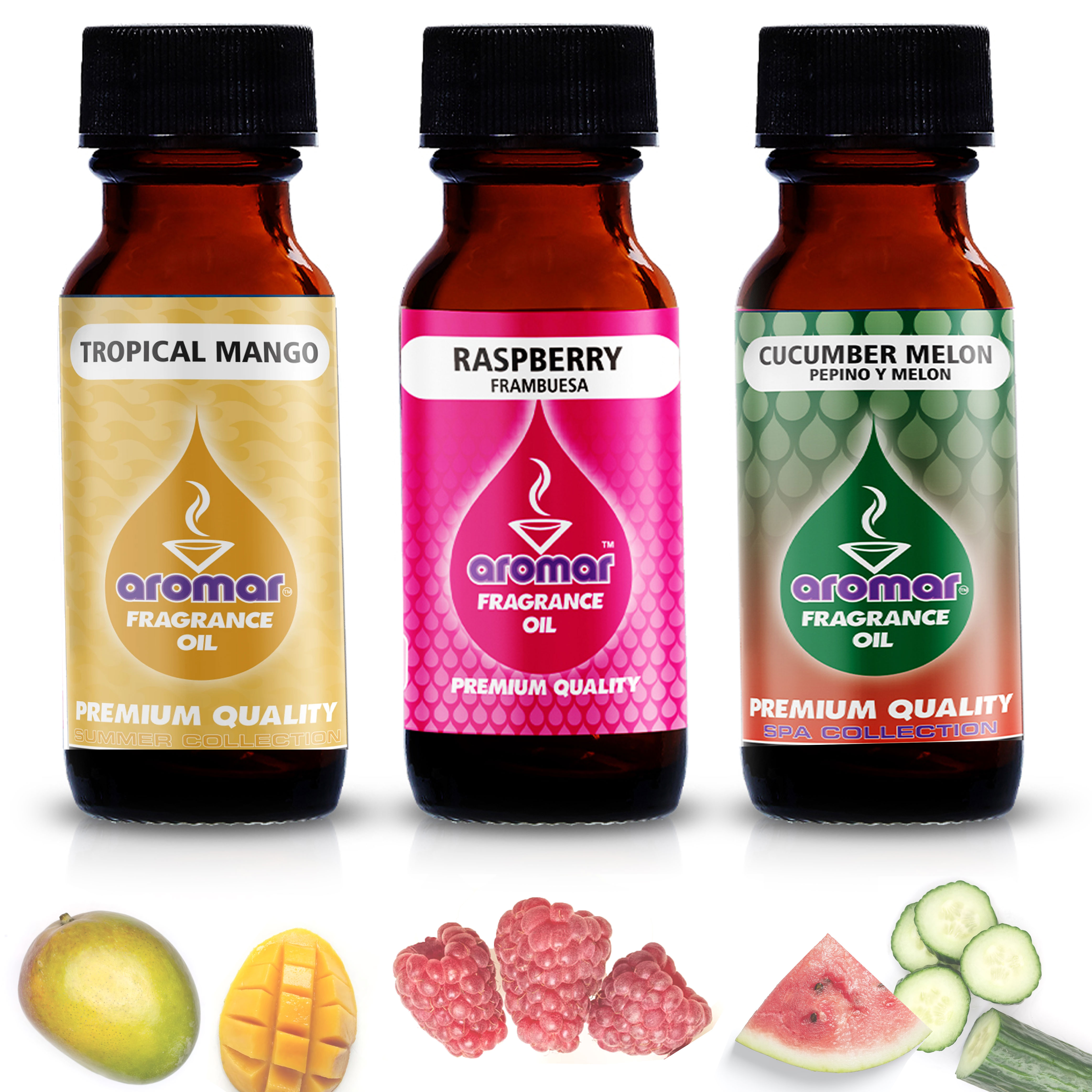 3 Pc Aromatherapy Scented Oils Mango Raspberry Cucumber Melon Fragrance ...