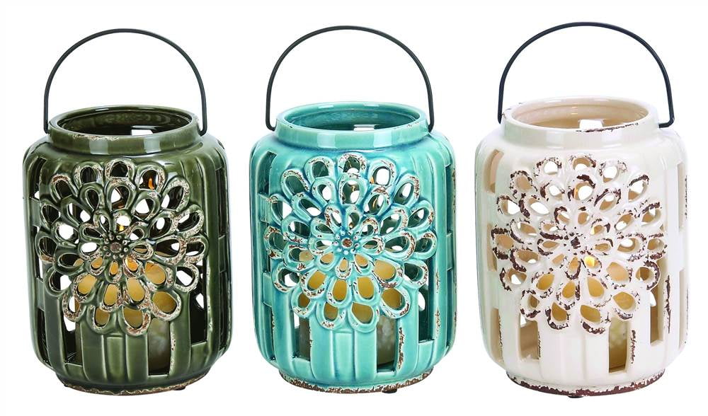 3-Pc Assorted Carved Ceramic Lantern - Walmart.com