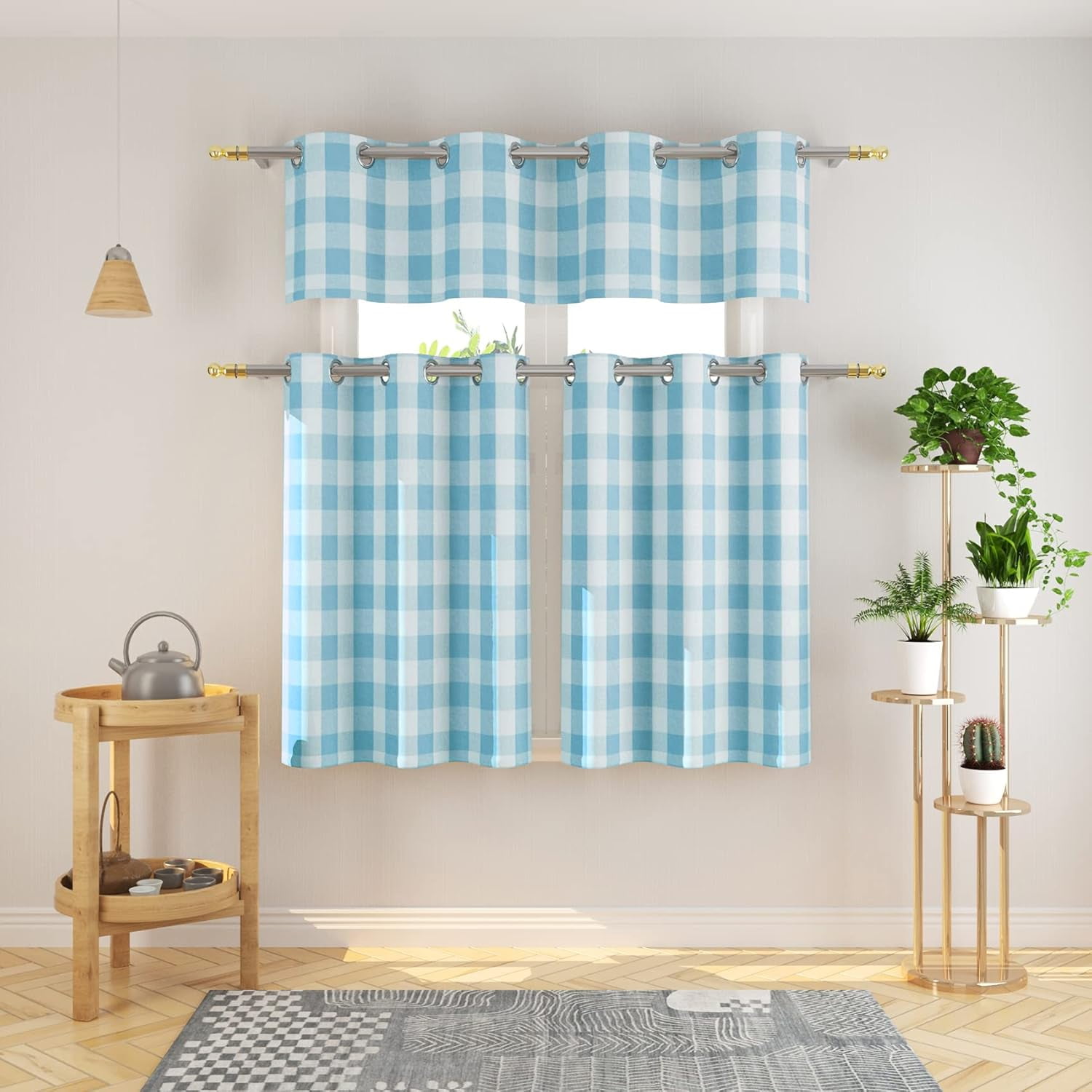 3 Pc Cotton Classic Country Farmhouse Kitchen Window Curtain Grommet ...