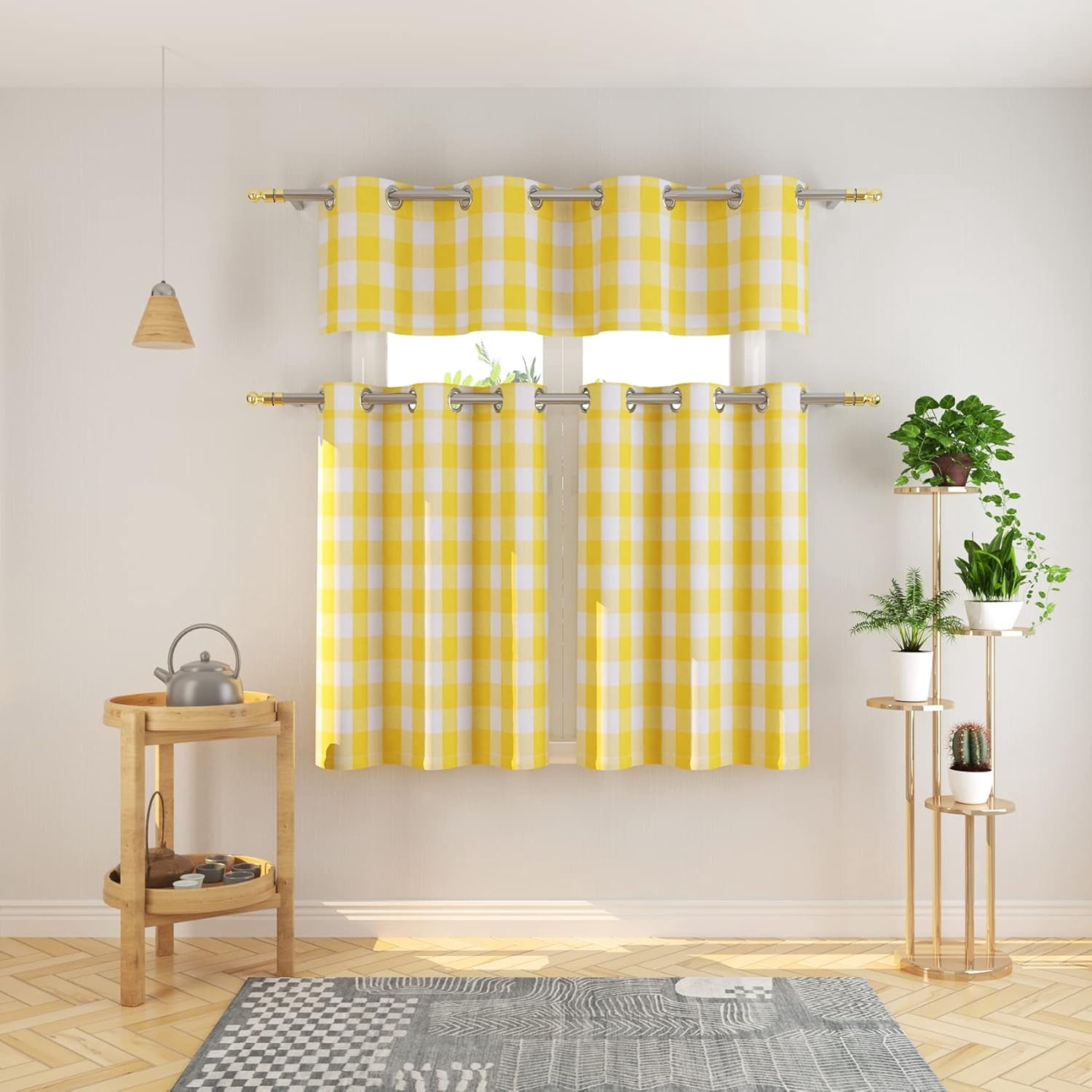3 Pc Cotton Classic Country Farmhouse Kitchen Window Curtain Grommet ...