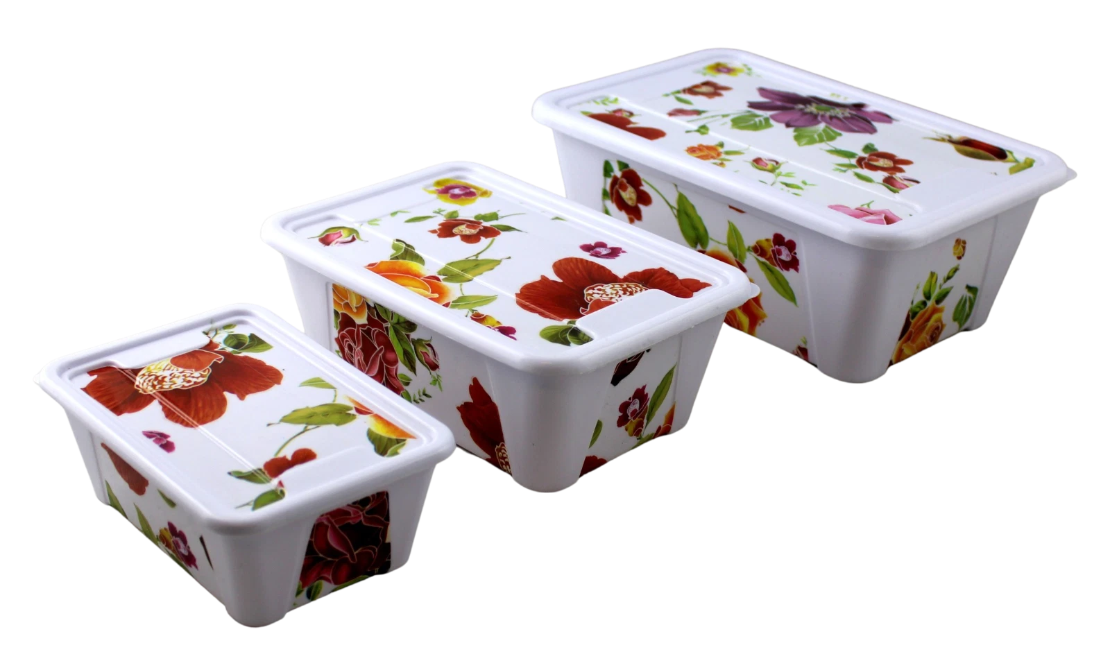 3 Pc Decorative Plastic Food Storage Containers W/ Snap Lids - Assorted ...