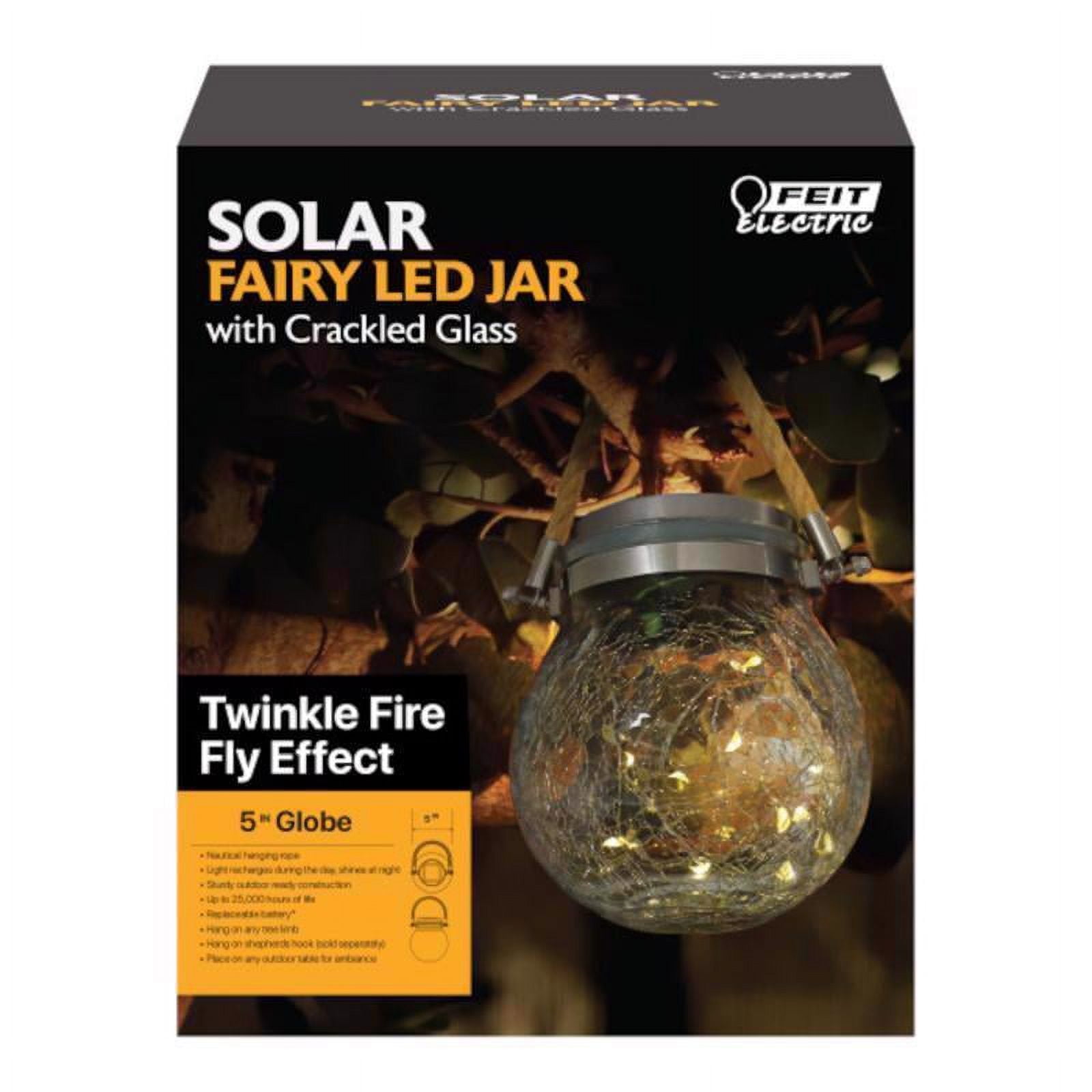 3 Pc, Feit Solar Fixtures 5 In. Solar Power Glass Round Crackle Jar W ...