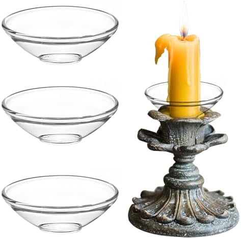 3-Pc Glass Candle Drip Protectors (Bobeches): Round wax catchers for ...