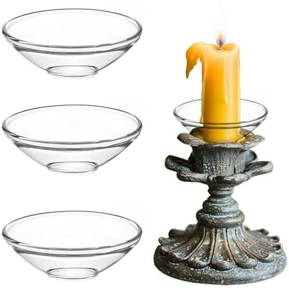 3-Pc Glass Candle Drip Protectors (Bobeches): Round wax catchers for ...