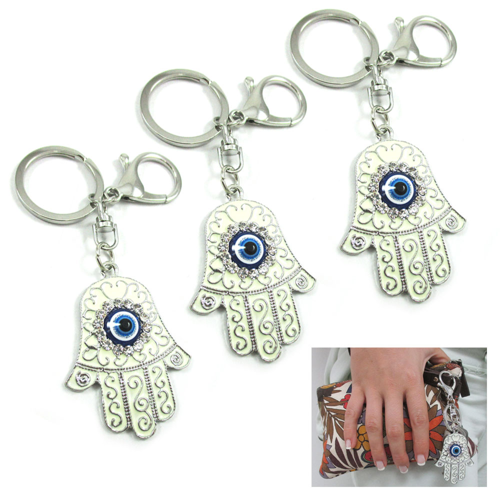3 Pc Hamsa Evil Eye Charm Key Chain Lucky Fatima Hand Kabbalah Amulet ...