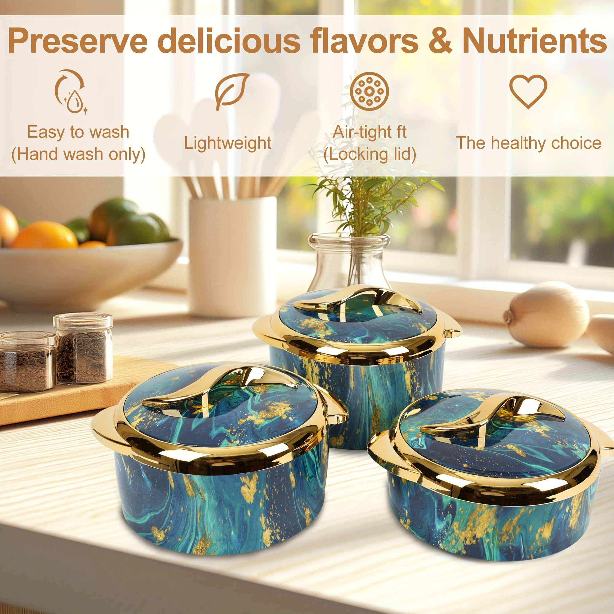 3-Pc Insulated Food Warmer Set - Stainless Steel Casserole Dish w/ Lids ...