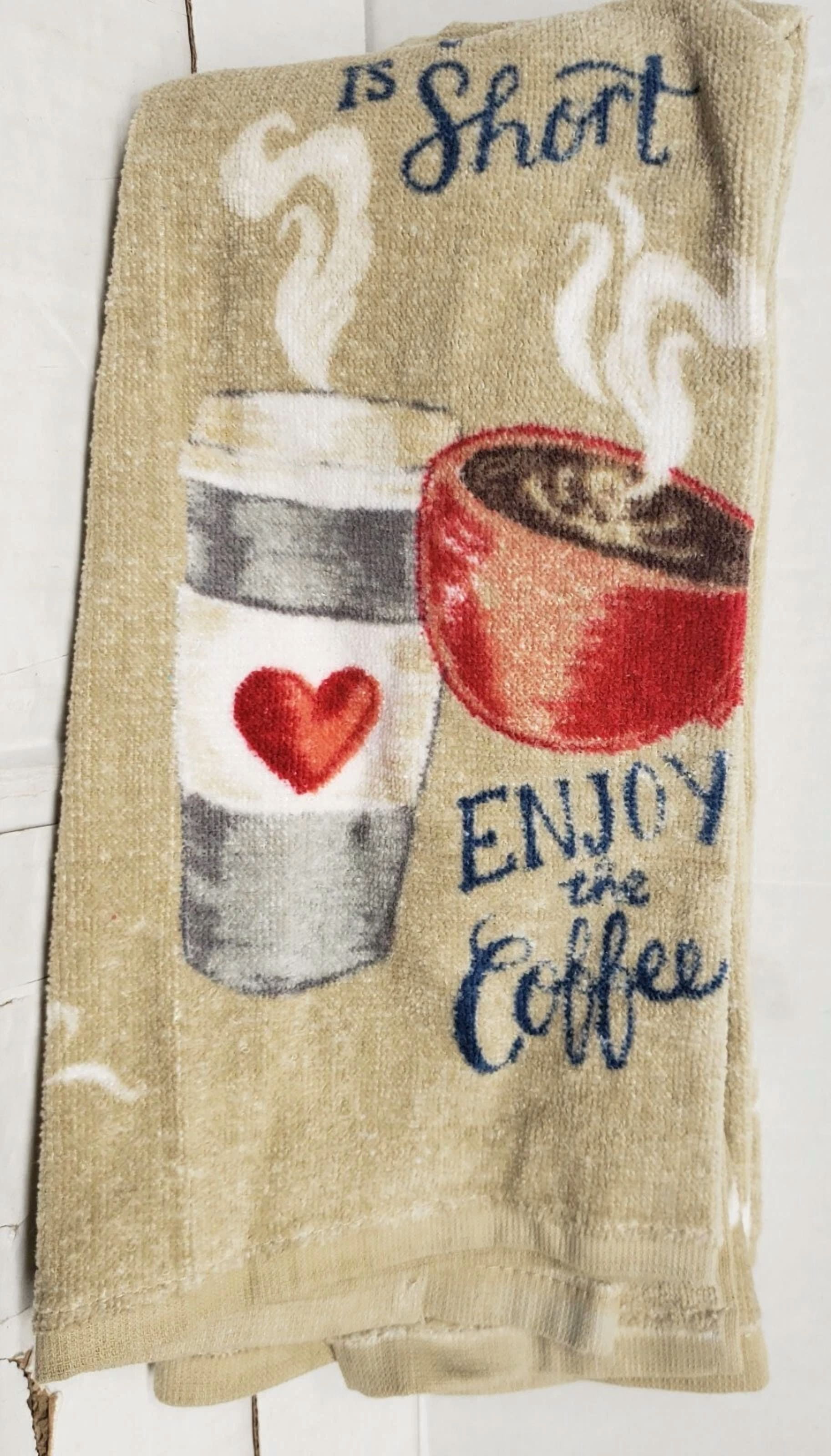 3 Pc Kitchen Cotton Terry Towels Set(15X28) Life Is Short,Enjoy The ...