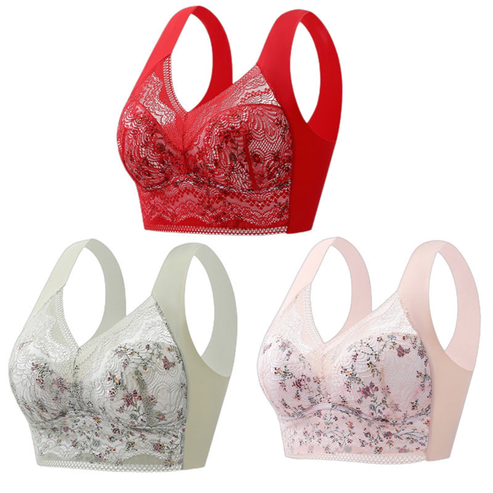 3 Pc Lace Wireless Bras for Women Comfort Push-up Plus Size Tank Top ...