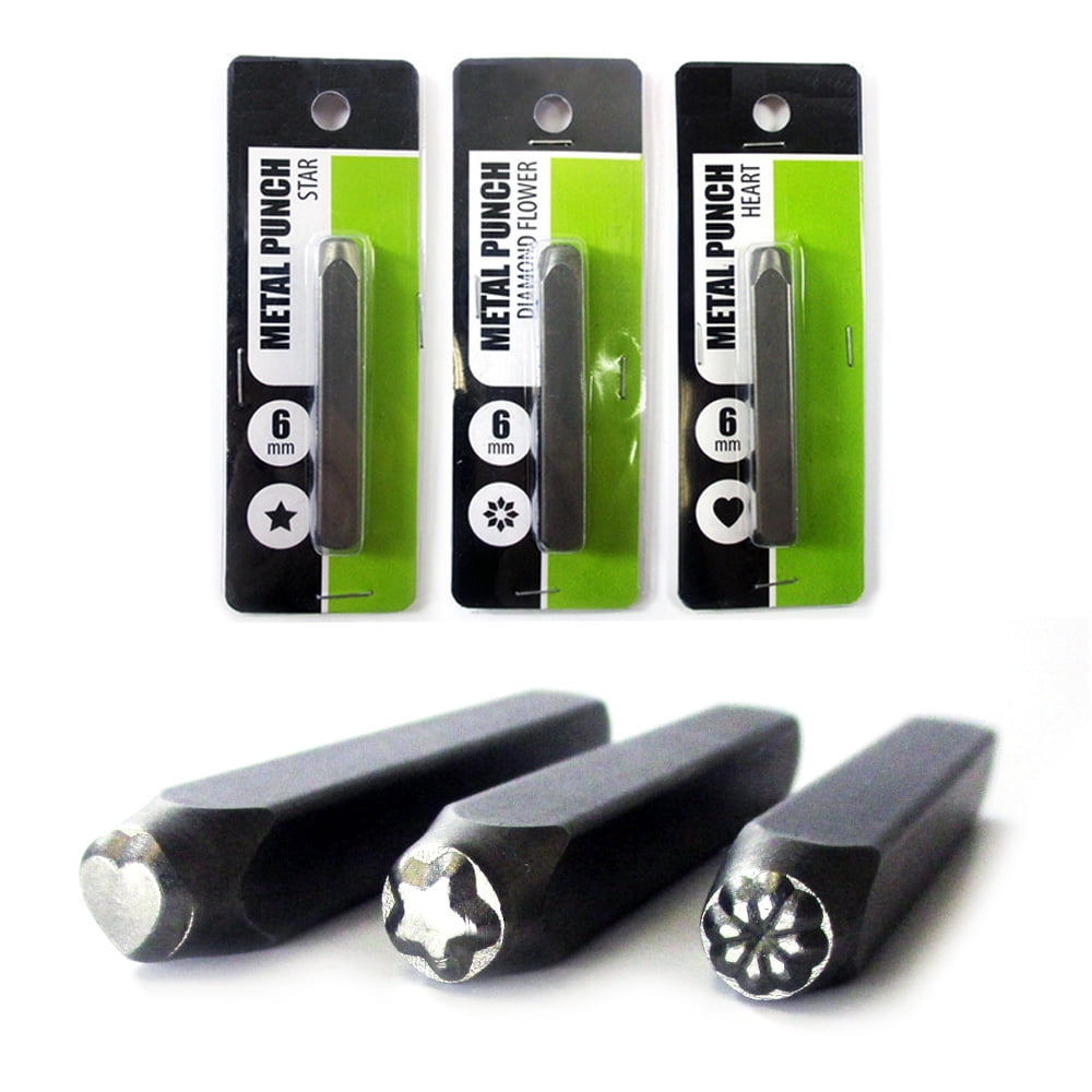 3 Pc Metal Punch Stamps Set 6mm Steel Arts Crafts Hand Punches Jewelry ...