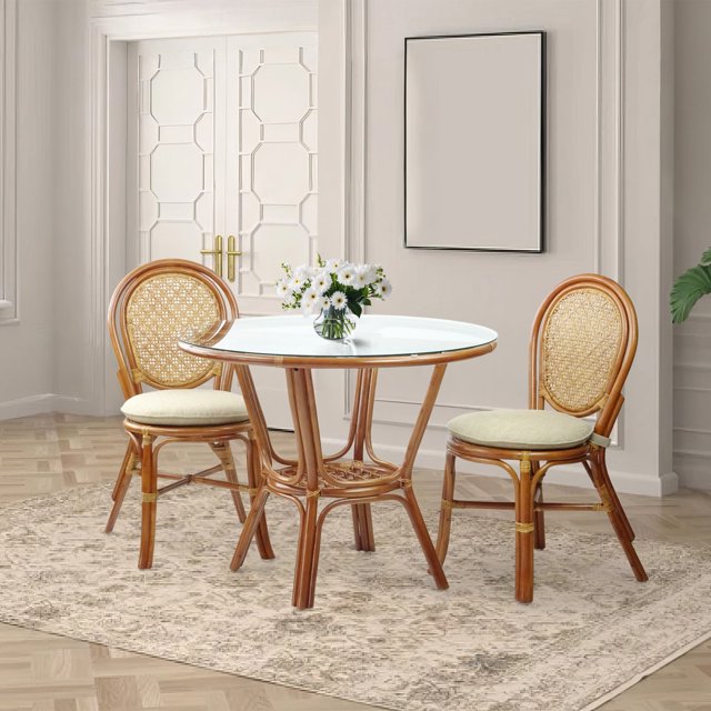 Denver 3-Pc Rattan Dining Set, Round Glass Top Table & 2 Chairs with ...