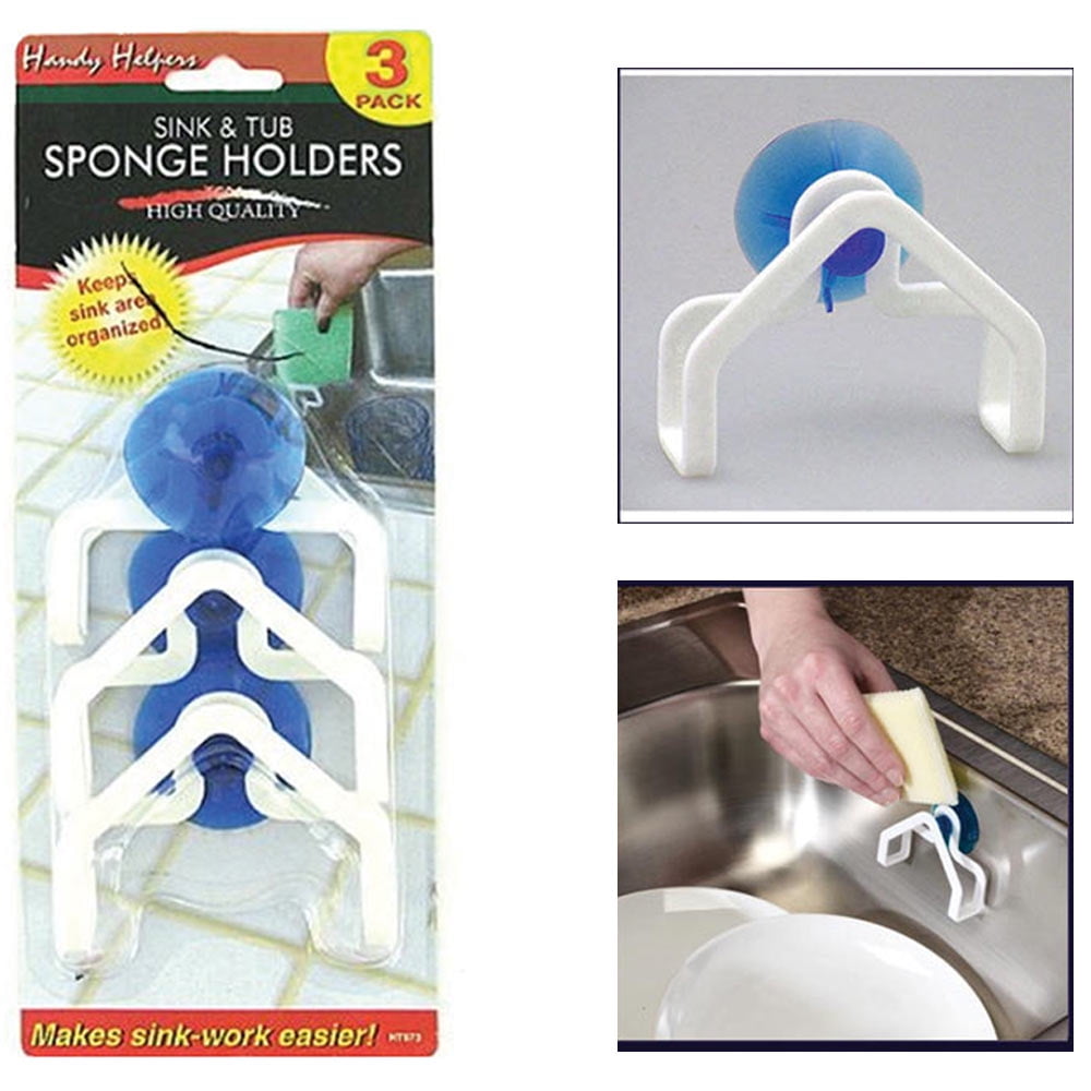 3 Pc Sink Tub Sponge Holders Work Easy Suction Cup Kitchen Wash Dry ...
