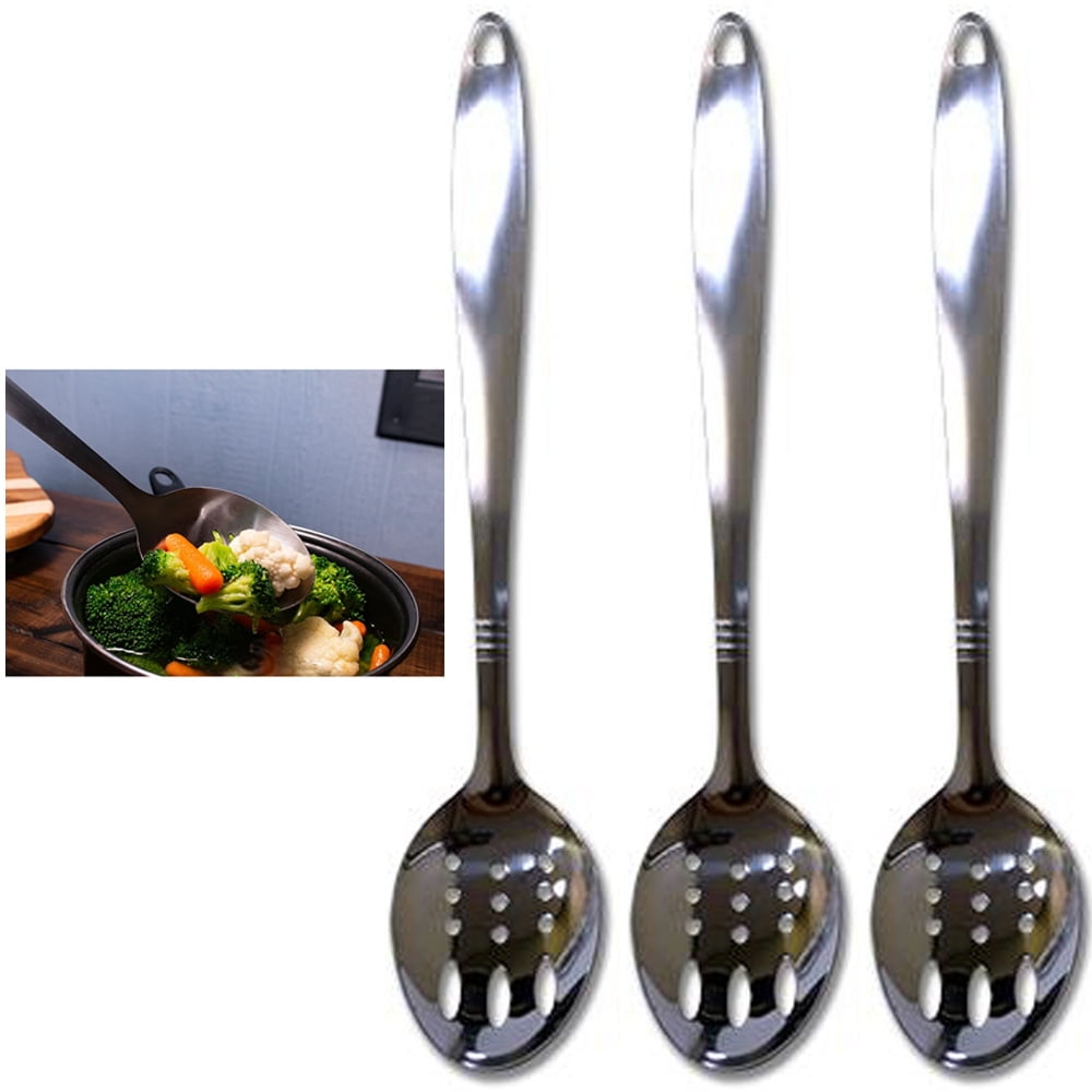 3 Pc Stainless Steel Slotted Serving Spoons Event Cooking Party Utensil ...