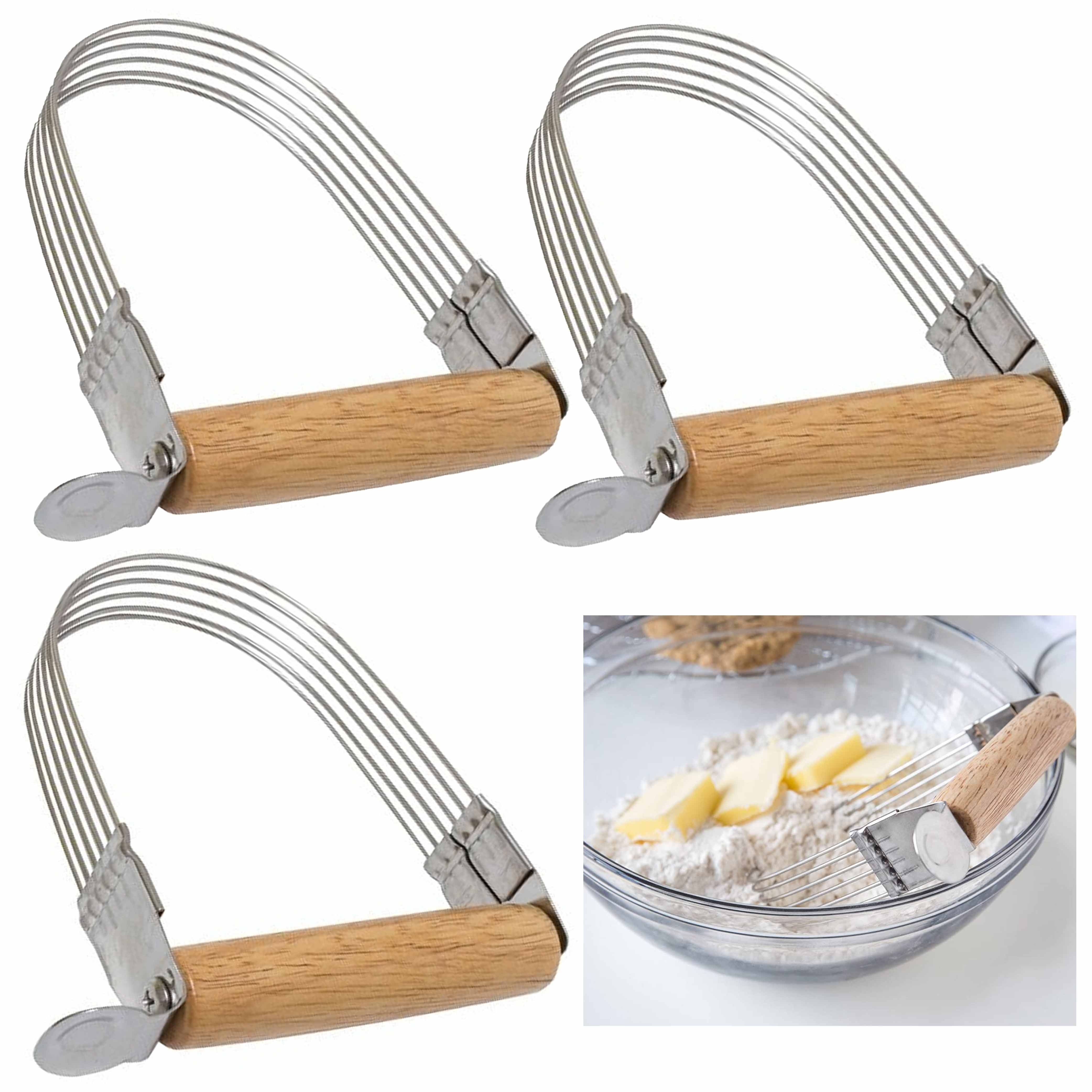 3 Pc Wire Pastry Blender Stainless Steel Wood Grip Dough Cutter Flour ...