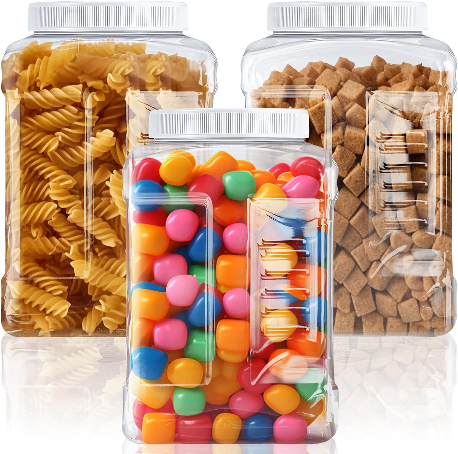 3 Pcs 1 Gallon Clear Plastic Jar with Lid Wide Mouth Square Screw Top ...