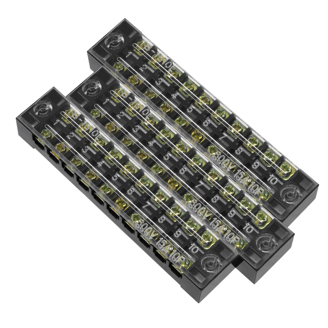 3 Pcs 10 Positions Dual Rows 600V 15A Wire Barrier Block Terminal Strip ...