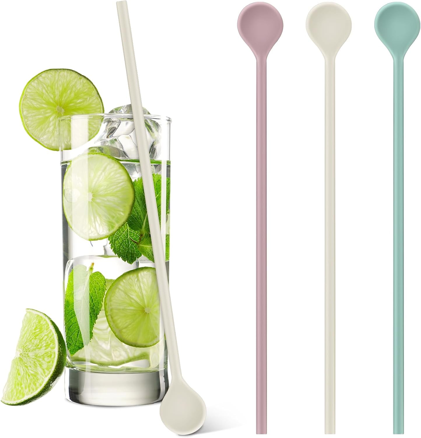 3 Pcs 10" Silicone Stirrer Stick Spoon Reusable Long Cocktail Coffee ...