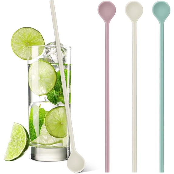 3 Pcs 10" Silicone Stirrer Stick Spoon Reusable Long Cocktail Coffee ...