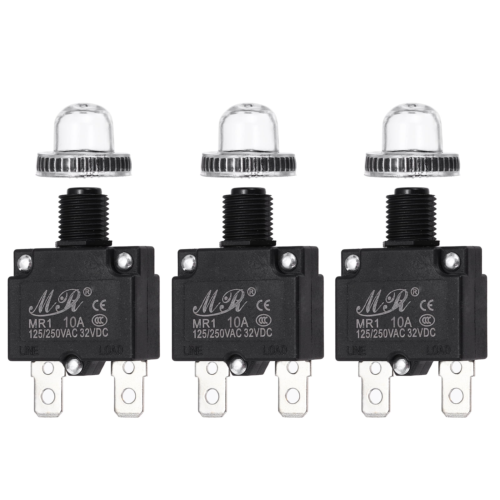 3 Pcs 10Amp Push Button Circuit Breaker,125/250V AC 32V DC with ...