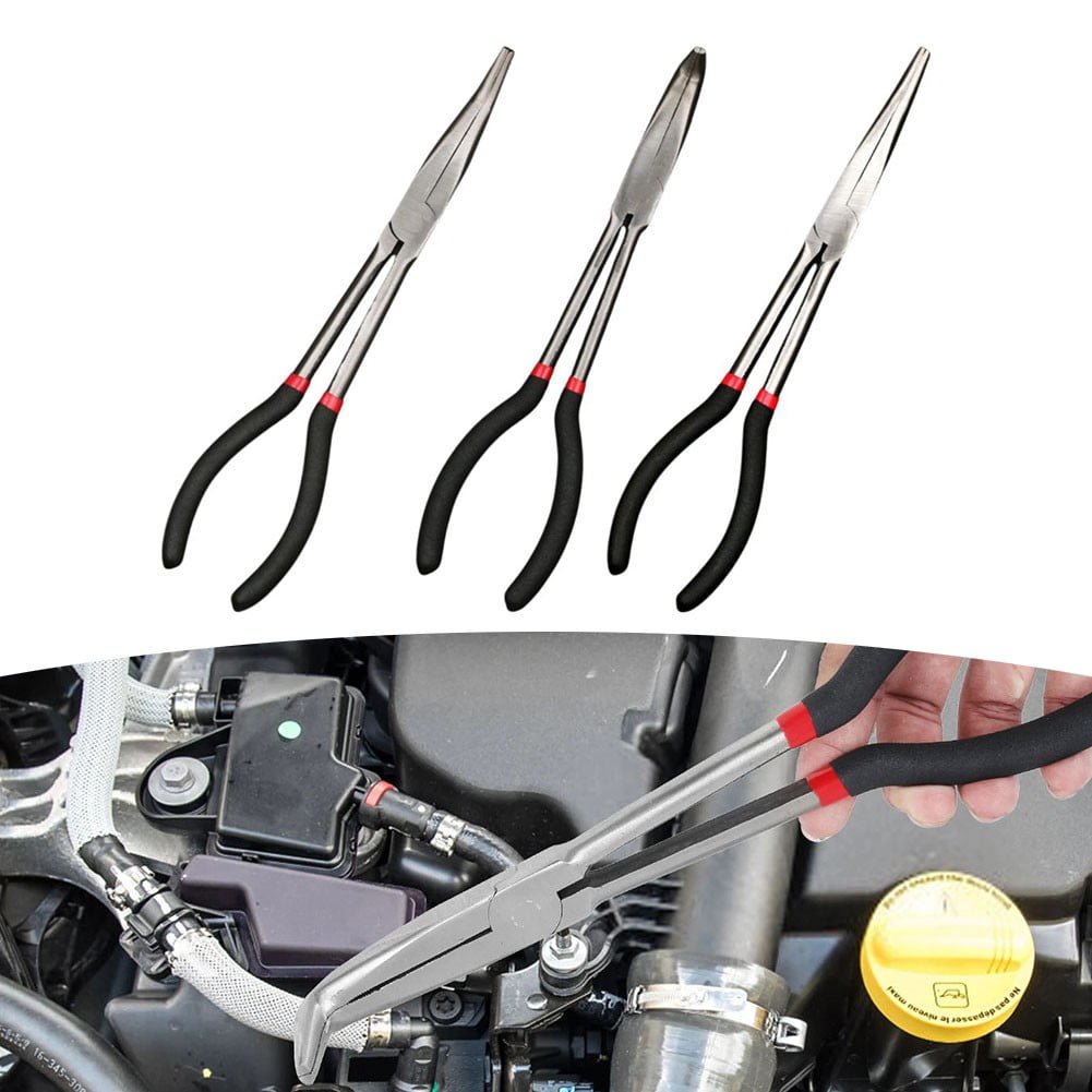 3 Pcs 11 Inch Needle Bent Nose Pliers Set 25°+45°+90° for Hardware ...