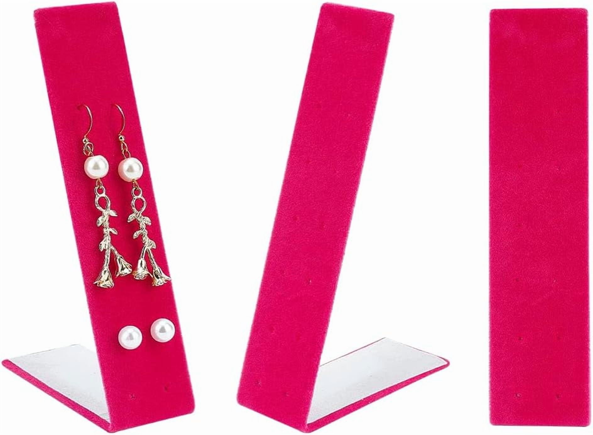 3 Pcs 12 Holes Hot Pink L-Shaped Earring Display Wool Covered Jewelry ...