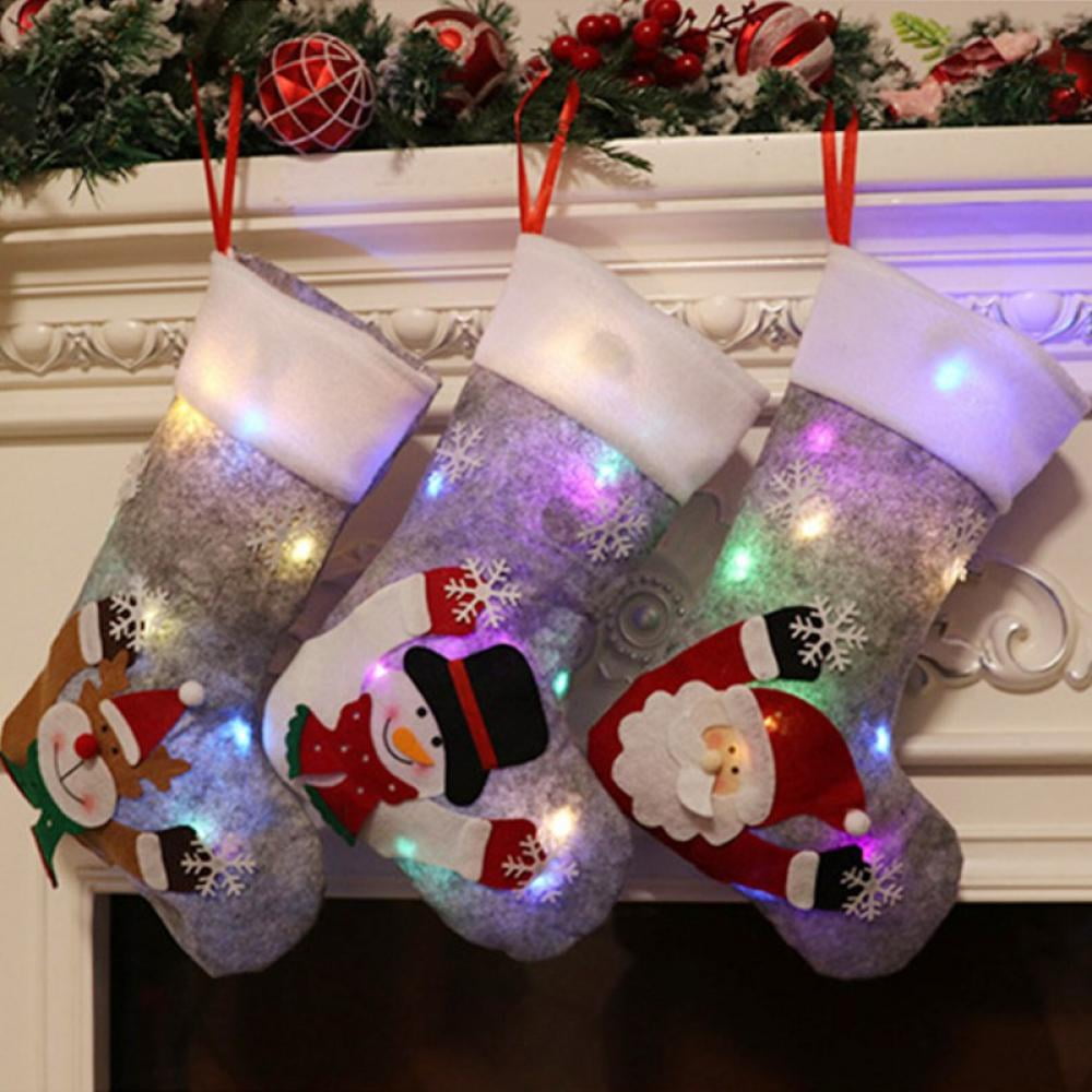 3 Pcs 12 Inch Christmas Stockings Set with LED Light Christmas ...