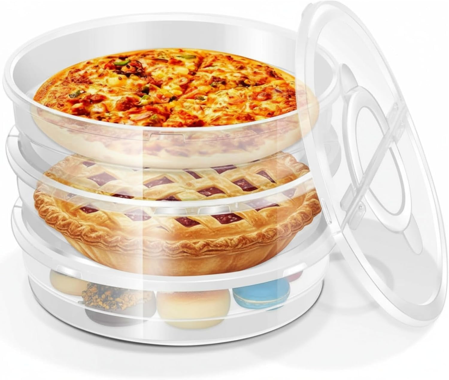 3 Pcs 12 Inch Pie Carrier with Lid and Handle, 2 Compartments Food ...